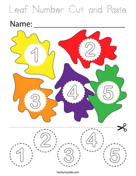 Leaf Number Cut And Paste Coloring Page Tracing Twisty Noodle