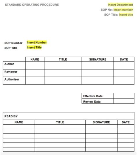 Standard Operating Procedure Template Microsoft Word Sop Free