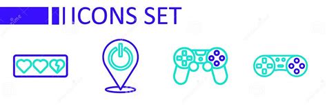 Set Line Game Controller Or Joystick Power Button And Life Bar Icon Vector Stock Illustration