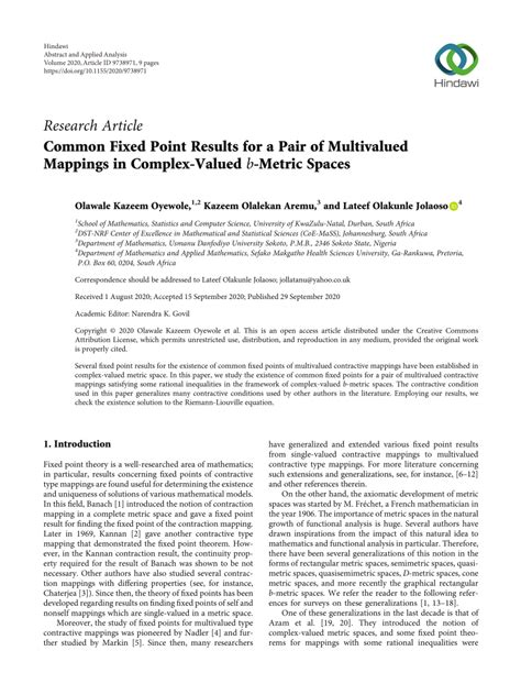 Pdf Common Fixed Point Results For A Pair Of Multivalued Mappings In