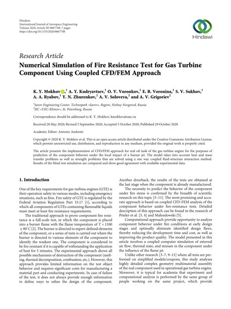 Pdf Numerical Simulation Of Fire Resistance Test For Gas Turbine