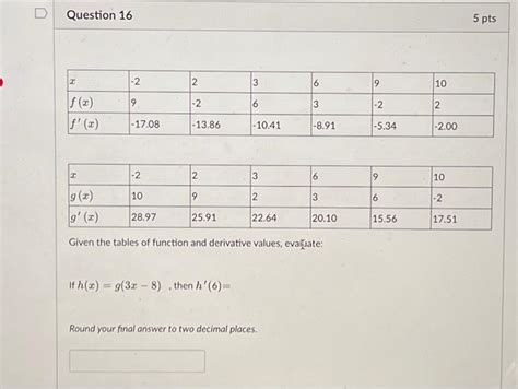 solved question 16 given the tables of function and