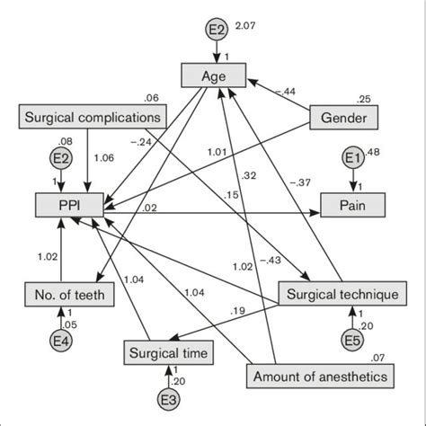 unstandardized estimates of a recursive structural equation model