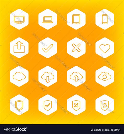 Line Web Icon Set On White Hexagon Royalty Free Vector Image