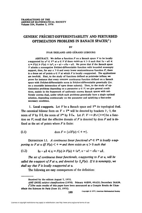 Pdf Generic Frechet Differentiability And Perturbed Optimization
