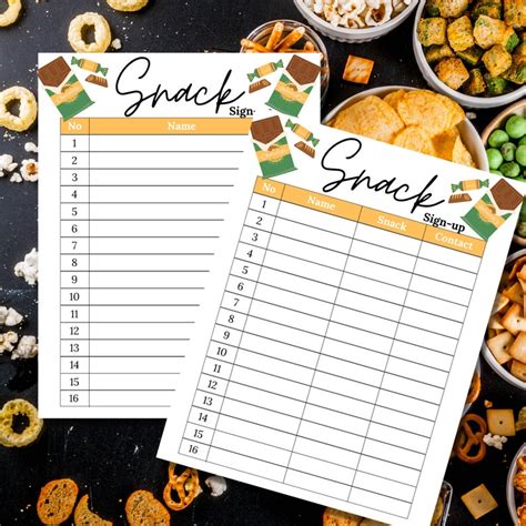 Snack Sign Up Sheet Snack Party Sign Up Sheet Printable Snack Sign