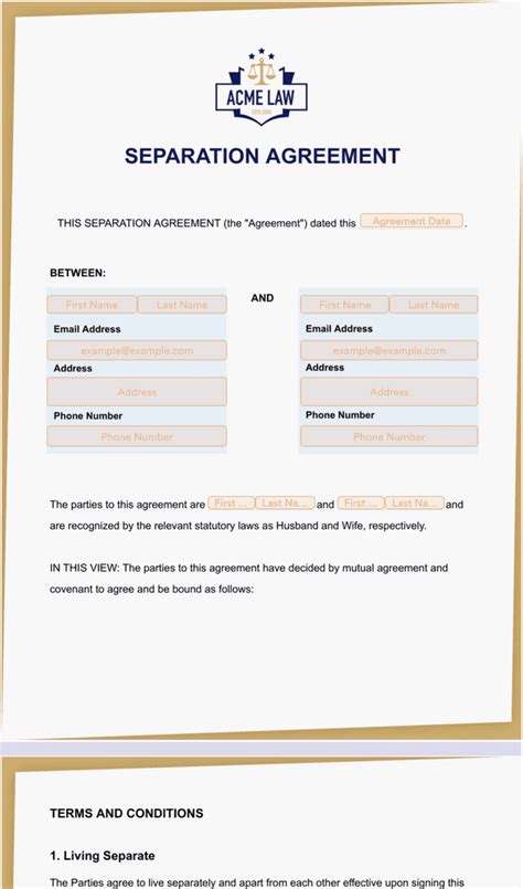 Template For Separation Agreement