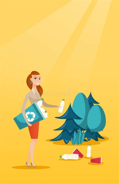 Woman Collecting Garbage In Forest Stock Vector Illustration Of Conservation Cartoon 91618212