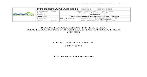 ProgramaciÓn Curso 2019 2020 Departamento …iesbajocinca Catedu Es Wp Content Uploads 2020 05