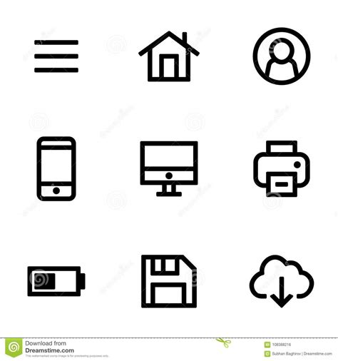Set Of Icons For Simple Flat Style Ui Design Stock Vector Illustration Of Printer Battery