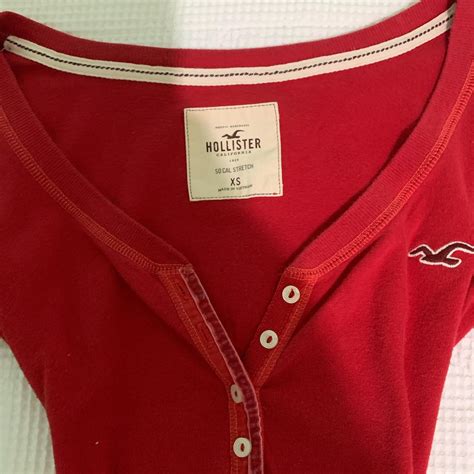 Early 2000s Red Hollister Long Sleeve Henley 💕 Super Depop