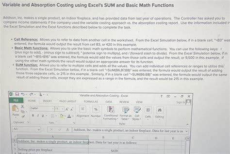 solved variable and absorption costing using excel s sum and