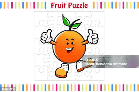 아이들을위한 과일 퍼즐 게임 퍼즐 조각 컬러 워크 시트 활동 페이지 고립 된 벡터 일러스트 레이 션 마스코트 만화 스타일 0명에 대한 스톡 벡터 아트 및 기타 이미지