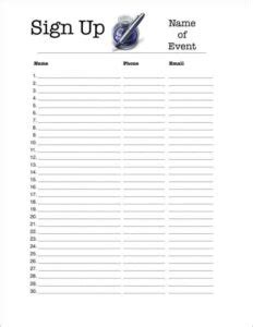 Printable Event Sign Up Sheet Template