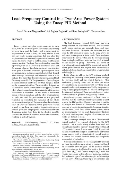 Pdf Load Frequency Control In A Two Area Power System Using The Fuzzy