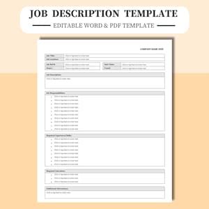 Editable Job Description Template Word And Pdf Form Etsy