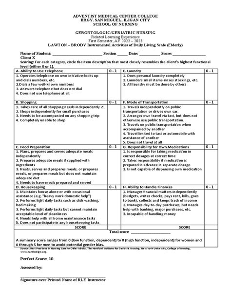 Lawton Assessment Tool Pdf Nursing Geriatrics
