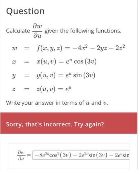 solved calculate ∂u∂w given the following functions