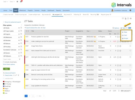 Task Views Card Table And Simple Intervals Help Documentation