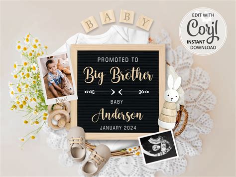 Big Brother Pregnancy Announcement Digital Second Baby Announcement Editable Social Media Post