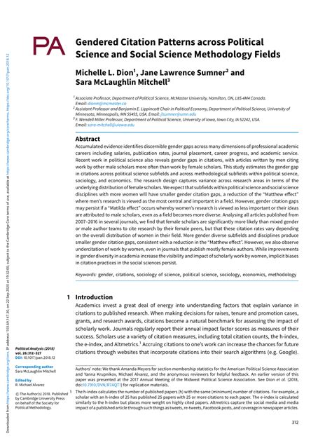 Pdf Gendered Citation Patterns Across Political Science And Social Science Methodology Fields