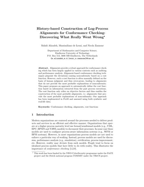 Pdf History Based Construction Of Log Process Alignments For Conformance Checking Discovering
