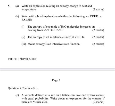 Solved 5 A Write An Expression Relating An Entropy Change Chegg Com