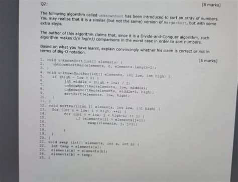 Solved 8 Marks Q2 The Following Algorithm Called