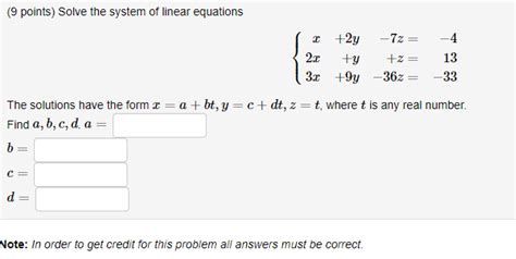 Solved Points Solve The System Of Linear Equations Chegg