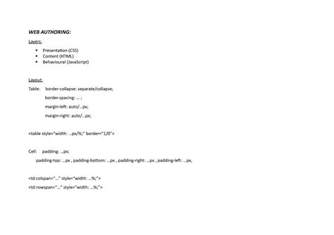 WEB Authoring notes for coding and excel WEB AUTHORING Layers Presenta琀椀on CSS Content