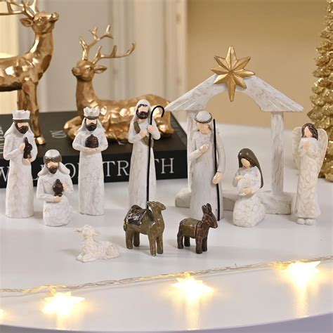 Aomoonoa White Nativity Set Resin Small Christmas Nativity