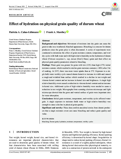 Pdf Effect Of Hydration On Physical Grain Quality Of Durum Wheat