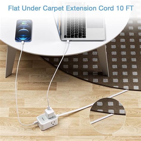 Tessan Extension Wire With Usb Type C Flat Plug Power Strip Portable Extension Cord High Quality