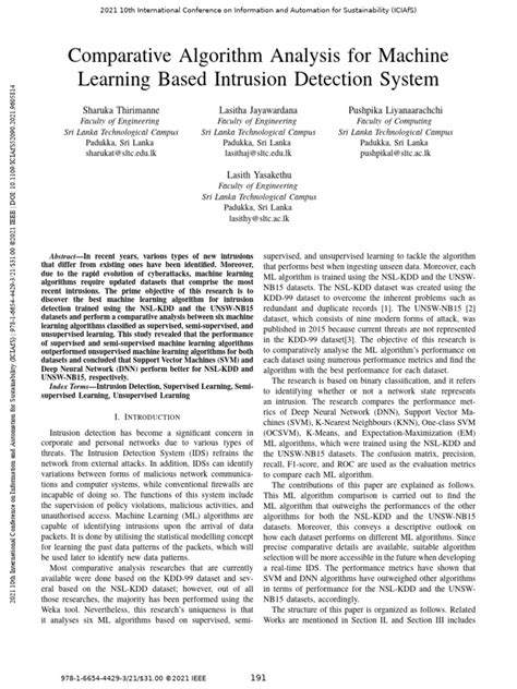 Comparative Algorithm Analysis For Machine Learning Based Intrusion