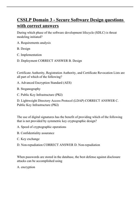 Csslp Domain 3 Secure Software Design Questions With Correct Answers Csslp Certified