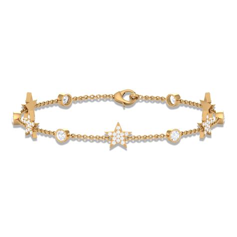 125 Ct Round Zircon Celestial Station Chain Bracelet In Gold In 2024