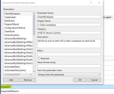 tfs can not remove unnecessary arguments of a build process template