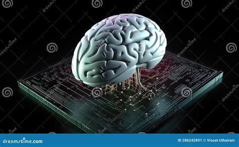 Human Brain on Circuit Board, Artificial Intelligence Concept. Futuristic Circuit Board ...