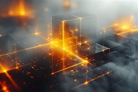 Glowing Network Cubes On Dark Backdrop Concept Technology Abstract
