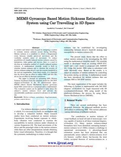 Mems Gyroscope Based Motion Sickness Estimation System Using