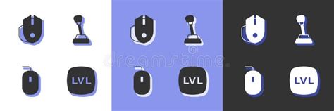 Set Level Game Computer Mouse And Gear Shifter Icon Vector Stock Illustration Illustration