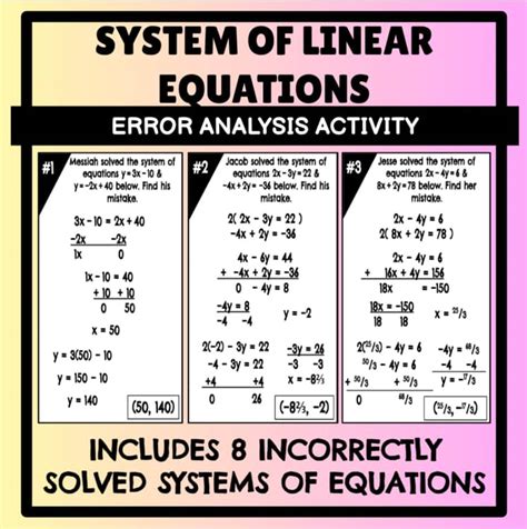 Systems Of Linear Equations Error Analysis Activity By Multiple Solutions