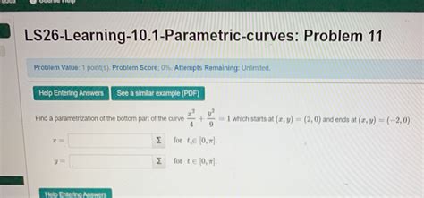 Solved Ls26 Learning 101 Parametric Curves Problem 11