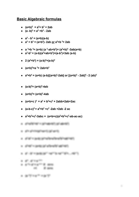 Solution Basic Algebraic Formulas Studypool