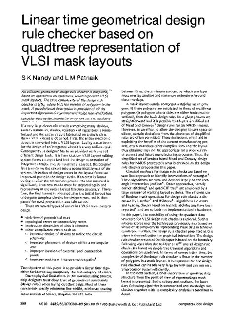Pdf Linear Time Geometrical Design Rule Checker Based On Quadtree Representation Of Vlsi Mask