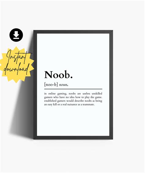 Noob Definition Print Game Room Wall Art Gaming Prints Gamer