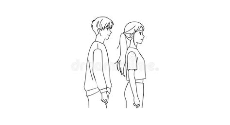 Young Man And Woman Standing Side By Side In Profile Vector