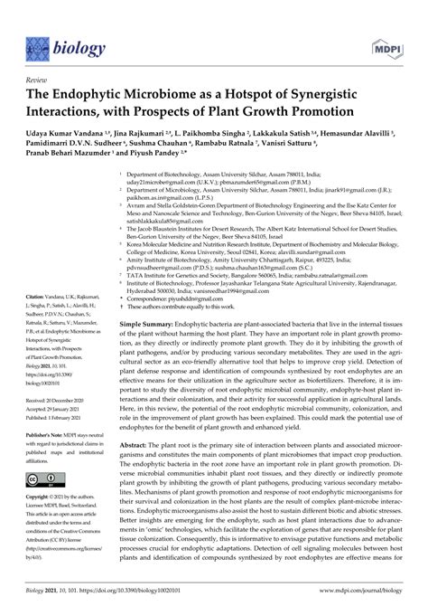 Pdf The Endophytic Microbiome As A Hotspot Of Synergistic Interactions With Prospects Of