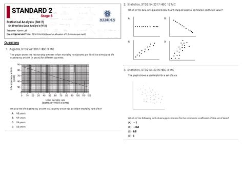 Bivariate Data Hsc And Hsc Style Qns 1 Algebra Std2 A2 2017 Hsc 3