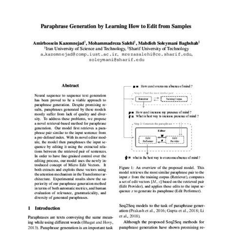 Paraphrase Generation By Learning How To Edit From Samples Acl Anthology